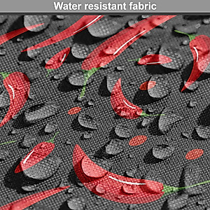 Lunarable Chili Pepper Dining Chair Pad, Repetitive Jamaican Thai Cayenne Food Hot Spice in Cartoon Drawing, Decorative and Water Resistant Pillow with Ties for Kitchen Seats, Dark Grey Vermilion