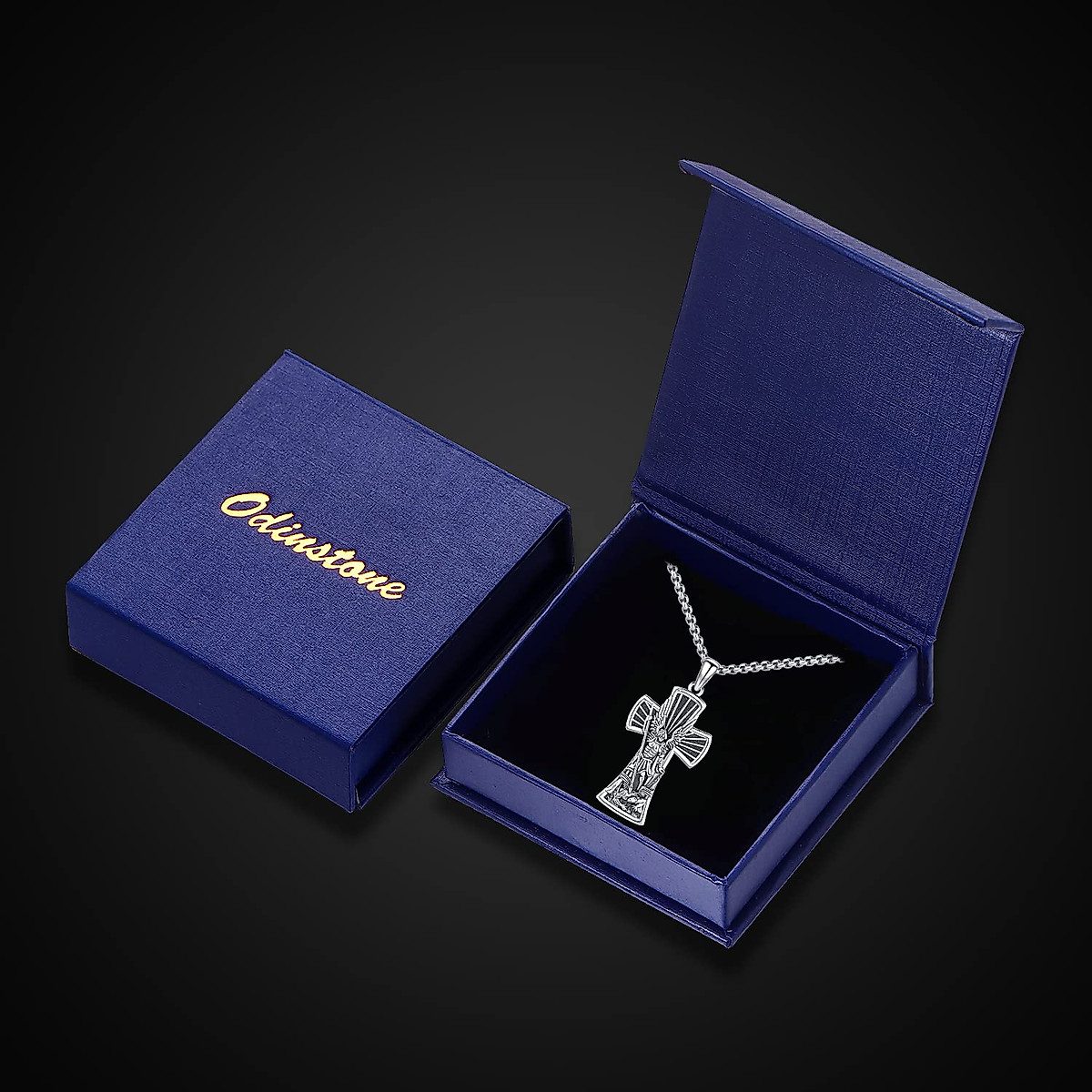 Odinstone St Michael The Archangel Pendant Necklace Sterling Silver Saint Michael Necklace for Men Women, St Michael Medal Cross Necklace, Catholic Religious Jewelry Gifts