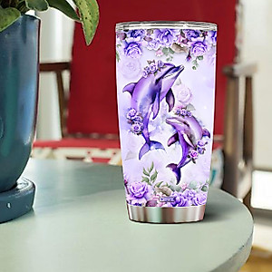 WONWIX Personalized Dolphin Tumbler Customized Name Dolphins Coffee Mug Gifts For Women Girls Custom Water Bottle Mugs 20oz Gift For Adults Christmas Birthday Insulated Stainless Steel Cup With Lid