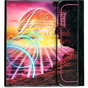 Mead Trapper Keeper Binder, Retro Design, 1 Inch Binder Includes 2 Folders and Extra Pocket, Metal Rings and Spring Clip, Secure Storage, Glow, Mead School Supplies (260038FM-ECM)
