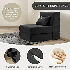 SUYOLS Folding Sofa Bed with Pillow- Convertible Chair Floor Couch & Sleeping Mattress - Foldable Memory Foam Sleeper for Living Room/Dorm/Guest Room/Home Office/Apartment/Upstairs Loft, Dark Grey