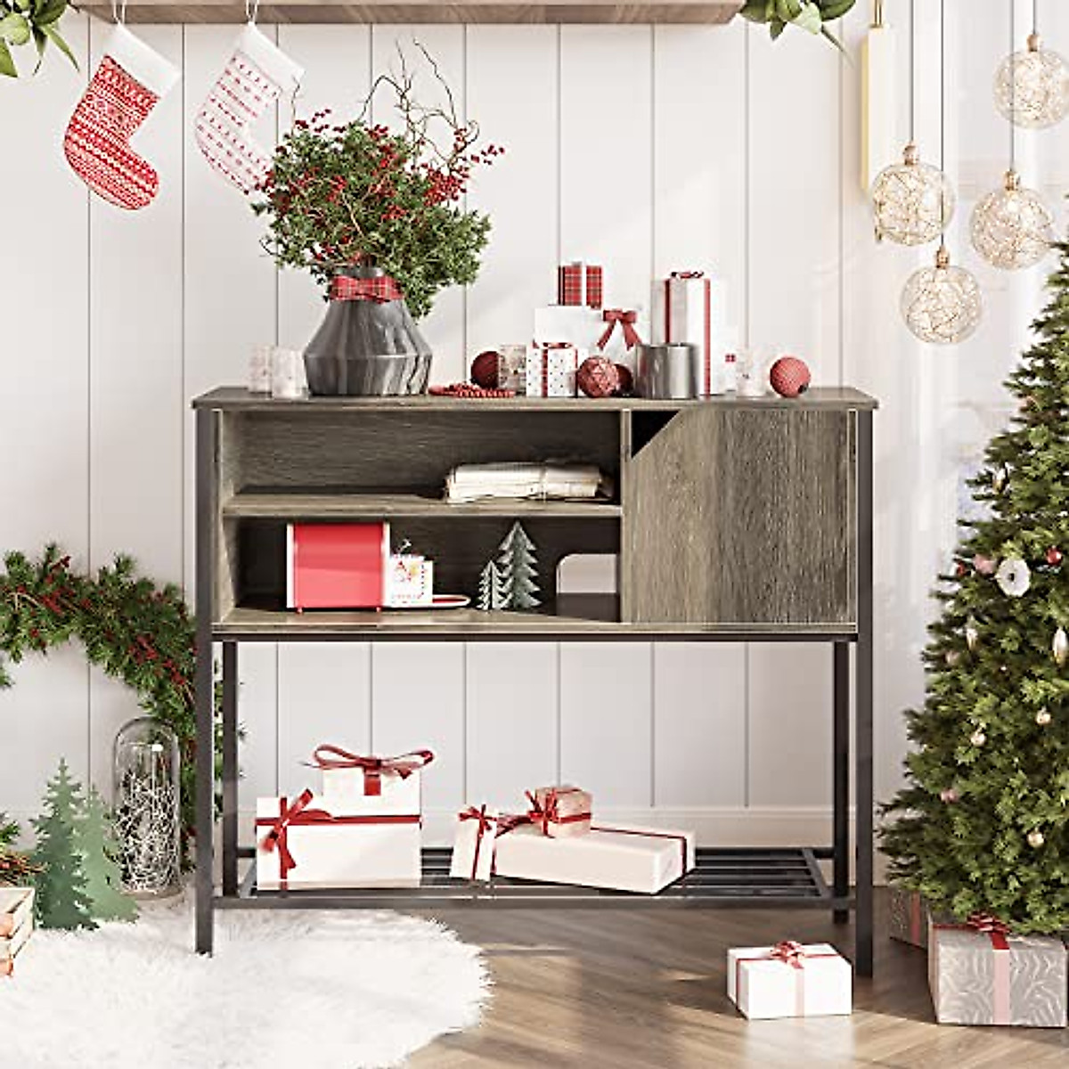 Bestier Coffee Bar with Storage Buffet Cabinet Kitchen Sideboard with Adjustable Shelves Console Table for Kitchen Dinning Room Living Room Hallway Entrance, Gray