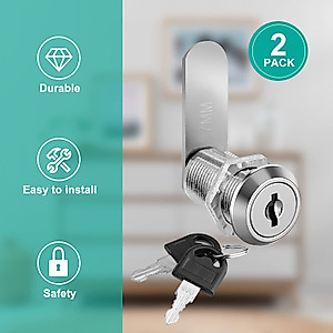 LAIWOO Cabinet Locks with Keys, 2 Pack 1-1/8 Inch Cylinder Lock Cabinet Cam Lock Set for Secure File Drawer Mailbox RV Camper Door Tool Box, Zinc Alloy