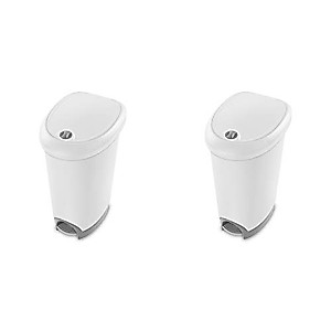 Sterilite 10738002 12.6 Gallon Locking StepOn Wastebasket, White Lid & Base w/ Titanium Pedal & Lock, 2-Pack