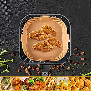 REMEDEN 100Pcs Air Fryer Disposable Paper Liner With handle Easy take out, Baking Paper for Air Fryer Water-proof, Oil-proof, Non-stick, Parchment Paper for Baking- 7.9 inch Air Fryer Liners Square