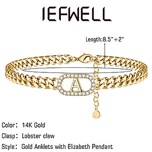 IEFWELL Gold Initial Anklets for Women, Danity Gold Ankle Bracelets Cuban Link Anklets for Women Initial Anklet for Women Anklets with Initials B