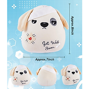 LeYoHa Get Well Soon Dog Plush - Dog Stuffed Animals Apricot Plushie Toys with Injury Bandage, Kids' Pillow Cushion, Gifts for Patient Girls Boys, 8 Inch