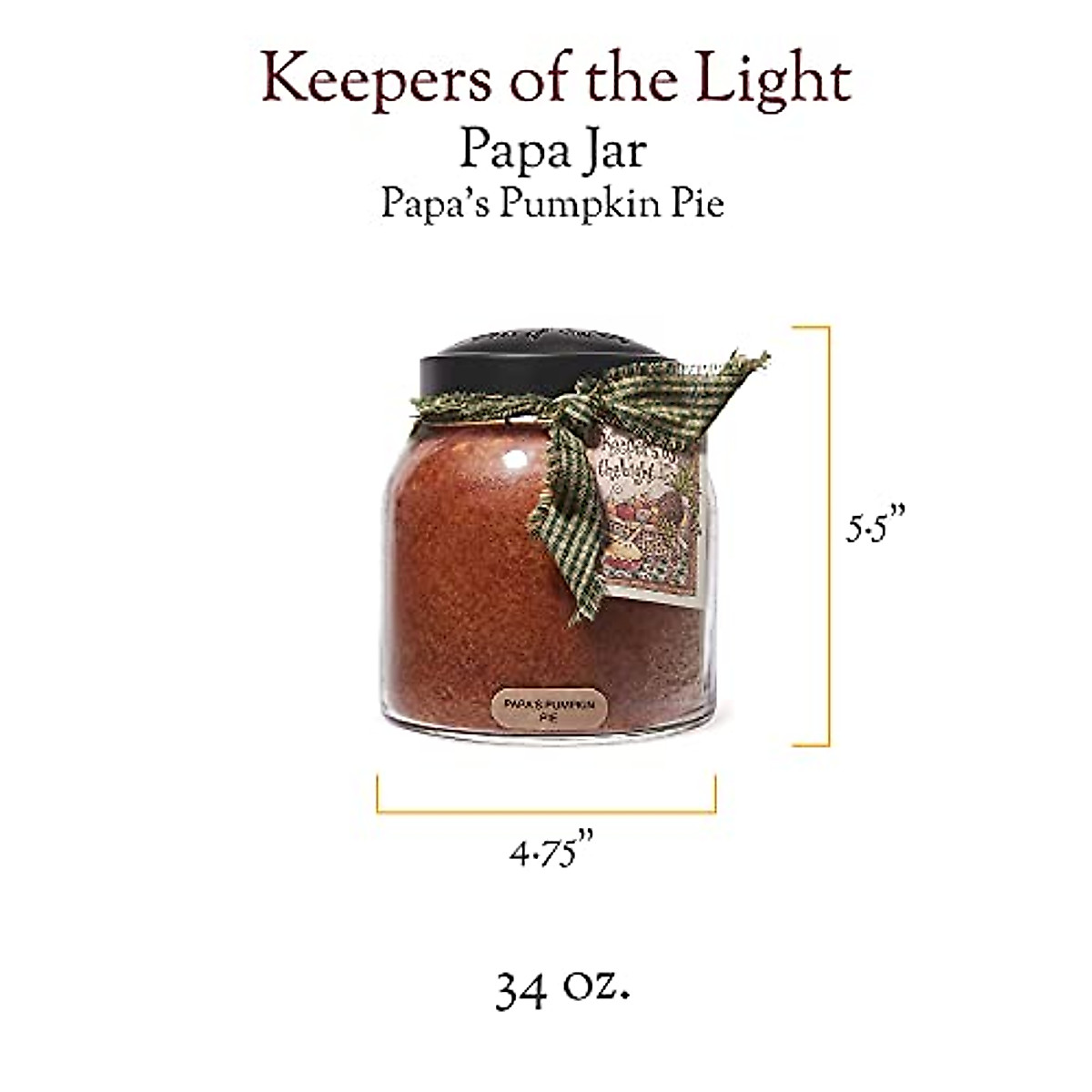 A Cheerful Giver — Papa's Pumpkin Pie - 34oz Papa Scented Candle Jar with Lid - Keepers of the Light - 155 Hours of Burn Time, Gift for Women, Brown