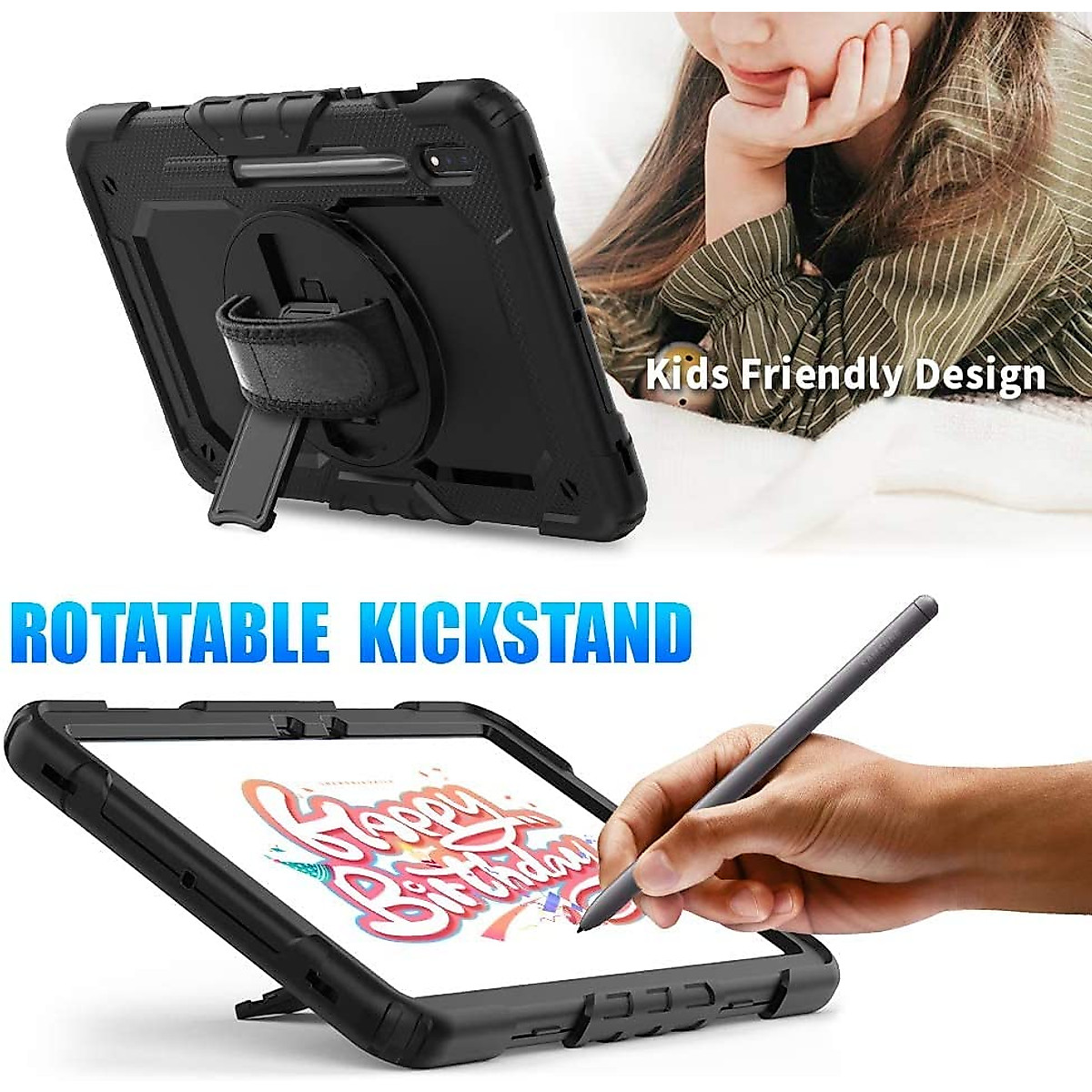 Herize Case Compatible with A9+ Plus 11 Inch with Screen Protector | Heavy Duty Shockproof Rugged Silcone Protective Cover W/Stand Shoulder Strap
