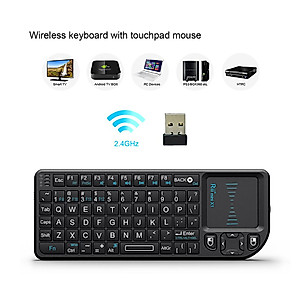 Rii 2.4G Mini Wireless Keyboard with Touchpad Mouse,Lightweight Portable Controller with USB Receiver Remote Control for Windows/ Mac/ Android/ PC/Tablets/ TV/Xbox/ PS3. X1-Black .