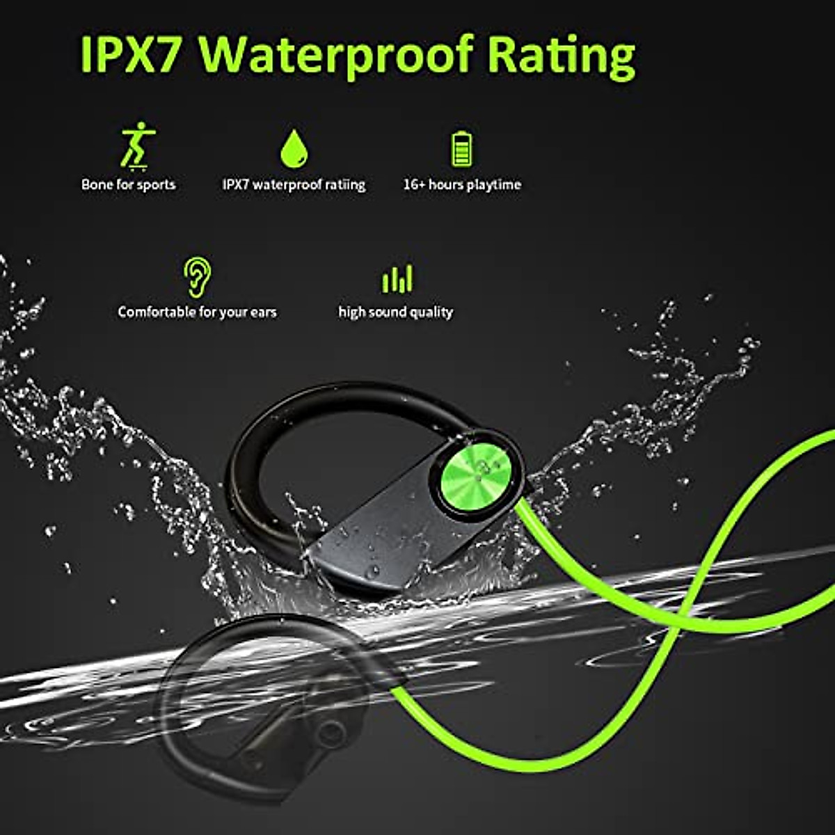 ZZN Bluetooth Running Headphones, Wireless Waterproof IPX7 Earbuds with Earhooks,Sport Earbuds in Ear,16H Playtime Sweatproof Headphones for Gym Running Workout, Comfortable Ear Hook