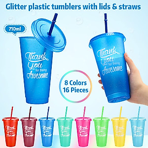 Sieral Tumbler with Straw and Lid Thank You Cups 24 oz Reusable Plastic Cups Iced Coffee Water Bottle Bulk Cold Drink Travel Mug Cup Plastic Cups for Employees Party Birthday(Bright Color, 24 Pcs)
