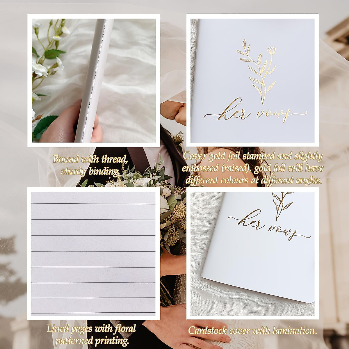 Vow Books Set of 2 Elegant His and Hers Vow Books 48 Pages Wedding Notebook With Plenty of Pages to Write Vows Wedding Vow Books with Gold Foil Floral Lettering Wedding Essentials for Bride Groom