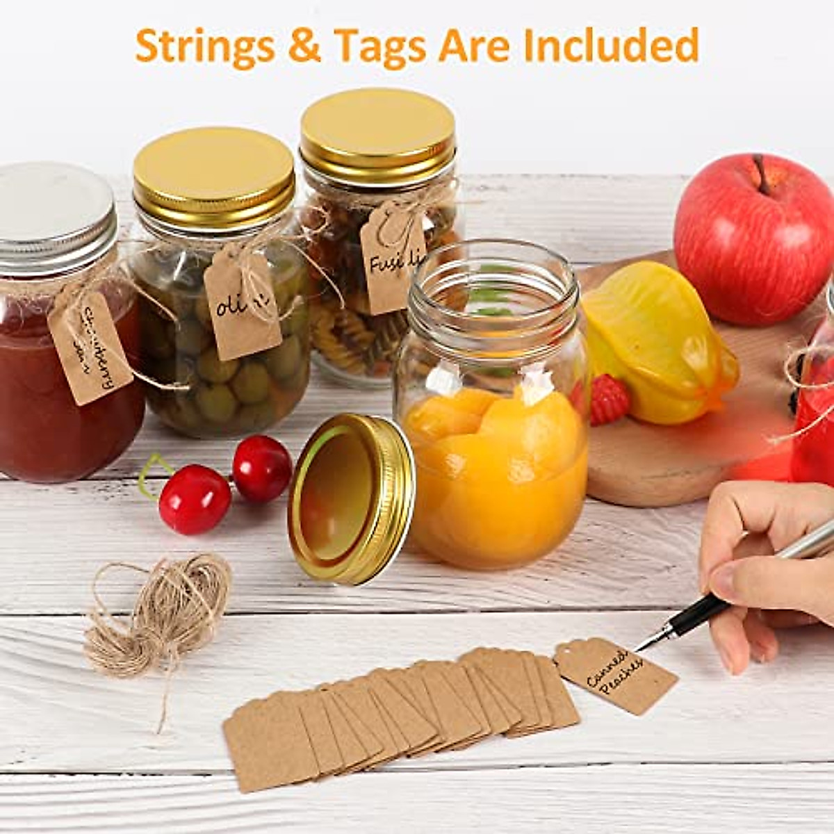 Jaisie.W Mason Jars 16 oz 12Pack with 6 Extra Lids, Glass Pint Canning Jars 16 oz - 16oz mason jars with silver lids and extra 6 gold lids for Canning/Preserving/Meal Prep