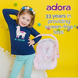 Adora Baby Doll Car Seat Carrier with Removable Seat Cover - Machine Washable, Fits Most Dolls & Plush Animals Up To 20”, Birthday Gift for Ages 2+ - Pastel Pink Hearts