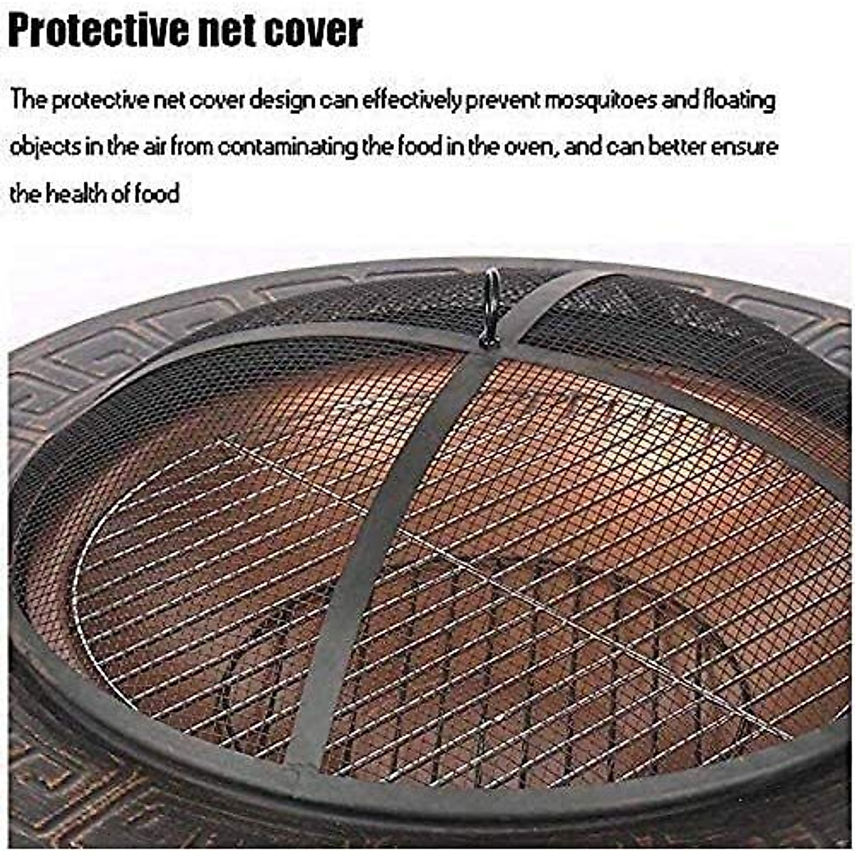 LEAYAN Garden Fire Pit Portable Grill Barbecue Rack Outdoor Fire Pits, Round Metal 32Inch Fire Pit with Base, Spark Screen, Screen Lift Tool, Outdoor Table with Cover BBQ Cooking for Camping Backyard