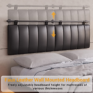 DICTAC Full Floating Bed Frame with Led Lights and Wall Mounted Headboard Modern Full Size LED Low Profile Platform Bed Frame Faux Leather Upholstered Platform Bed Frame,No Box Spring Needed,Black