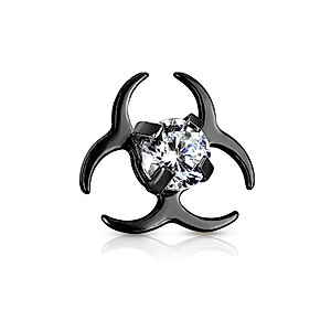 Covet Jewelry Clear CZ Centered Biohazard Symbol Internally Threaded 316L Surgical Steel Dermal Top (Black/Clear)