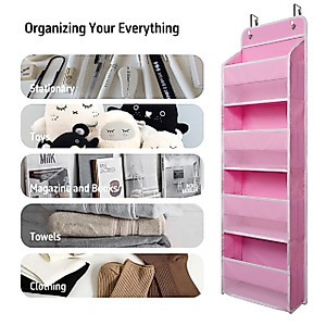 Over Door Hanging Organizer with 4 Large Capacity Pockets, Ideal Storage for Closet, Bathroom, Nursery, Bedroom, Dorm, Toys, Cosmetics, and Baby Essentials, Pink