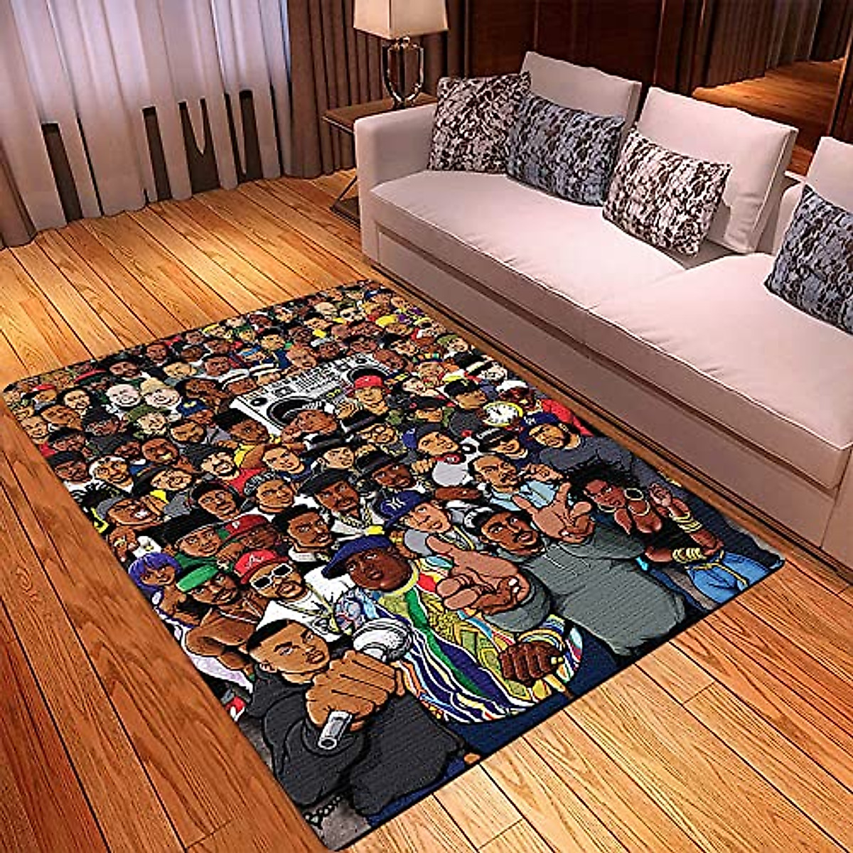 Rappers Hip Hop Music Area Rugs - Rappers Carpet Non-Slip Play Area - Hip Hop Doormat Bedroom Bathroom Living Room Rug Music Washable 3x5 4x6 Rug - Personalized Area Rug Studio Decor Dining Room Music