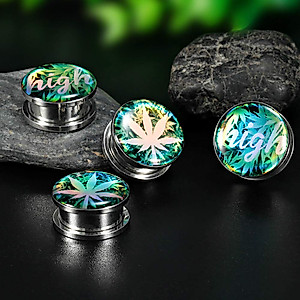 TBOSEN Set Of 4 Pcs Maple Leaf Plug and Tunnels For Ears Silver Screw Crystal Drops Large Ear Gauges 2g - 1-3/16 inch