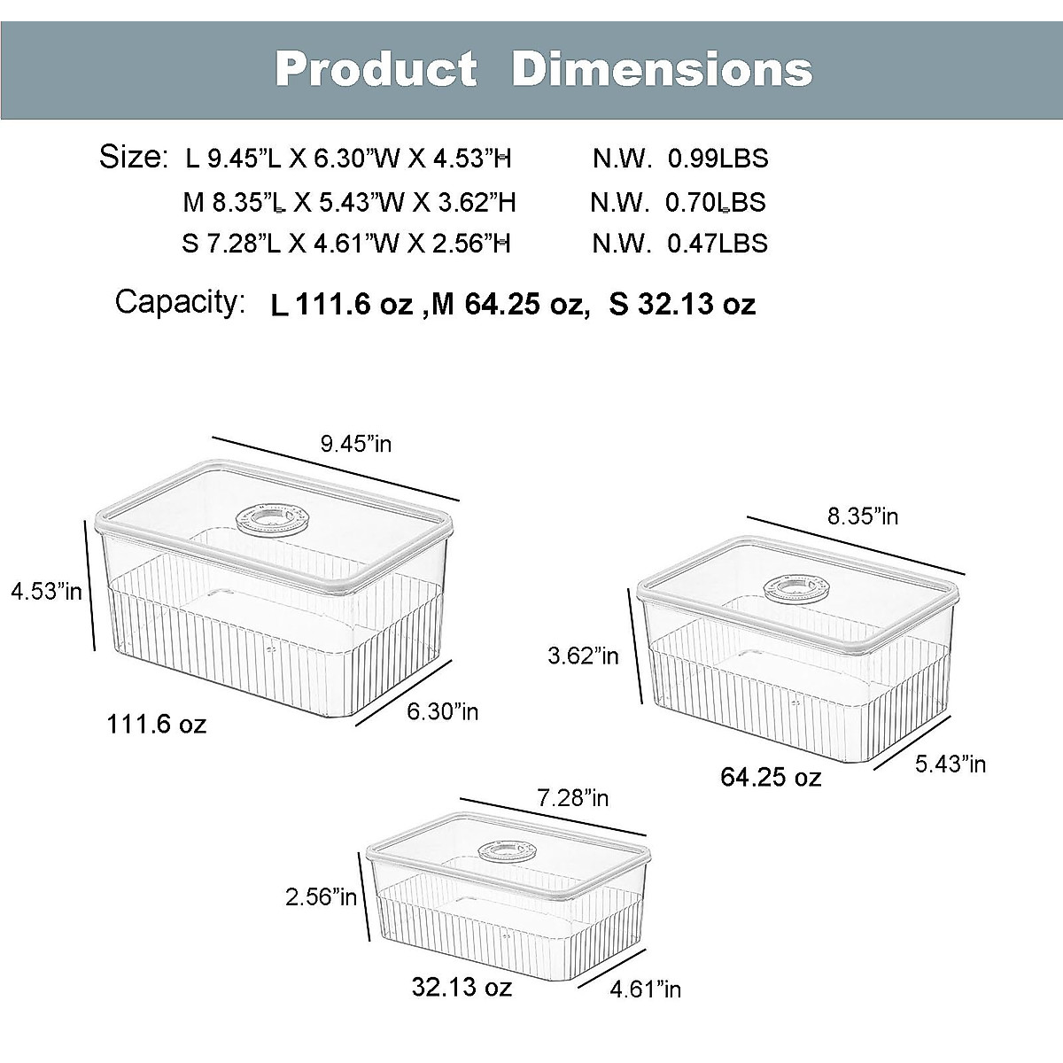 halteoly Fruit Storage Containers for Fridge,3 Pc Stackable Food Vegetables Saver for Refrigerator, Freezer organizers and Fresh Keeper Bin,Produce Saver box
