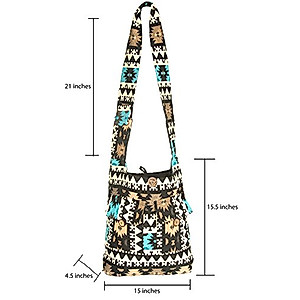 Tribe Azure Large Quilted Hobo Shoulder Bag Crossbody Sling Beach Travel (Blue Black)
