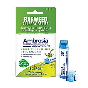 Boiron Ambrosia 30c Homeopathic Medicine for Ragweed or Hay Fever Relief and Allergy Symptoms of Sneezing, Runny Nose, and Itchy Eyes or Throat - 1 Count (80 Pellets)