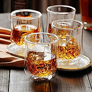 BTaT- Whiskey Glasses, Double Wall Glasses, Set of 4, Bourbon Glasses, Cocktail Glasses, Scotch Glasses, Old Fashioned Glass, Rocks Glass, Crystal Glasses, Vodka Glasses, Drinking Glasses, Gifts, Gins