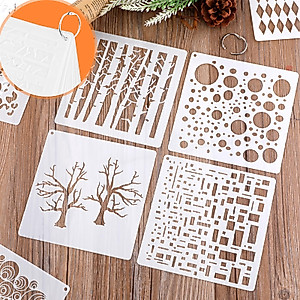 14 Pcs Mixed Media Stencils, Mabor DIY Crafts Stencils Painting Stencils for Wall Floor Decor Branches Patterns Stencils Geometric Styling Stencils for Stamp Card Making