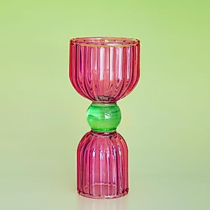 ban.do Cocktail Measuring Jigger, Double Jigger Shot Glass, 1/2 and 1 Shot Measuring Cup, Pink Glass Bar Tool, Tipsy Turvy