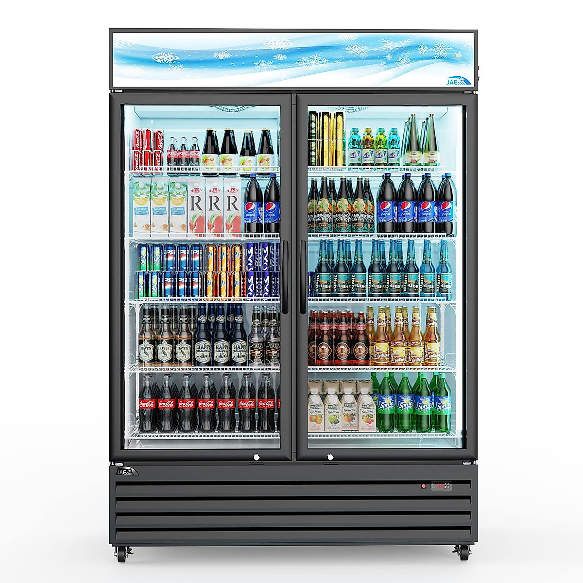 JAE Double Doors Merchandiser Refrigerator, Low-E Tempered Glass Display Refrigerator, Auto-defrost Upright Beverage Cooler w/Digital Temp. Control, R290 Eco-friendly Compressor, ETL, 31.1 Cu. Ft