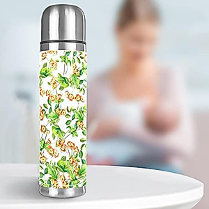Stainless Steel Leather Vacuum Insulated Mug Flower Thermos Water Bottle for Hot and Cold Drinks Kids Adults 16 Oz
