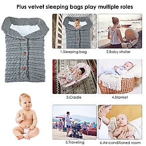 Yunnyp Newborn Baby Fleece Swaddle Blanket Winter Wrap Knitted Sleeping Bag Warm Knit Nap Blanket Plus Velvet,Bag Sleep Sack Stroller Wrap (Gray)