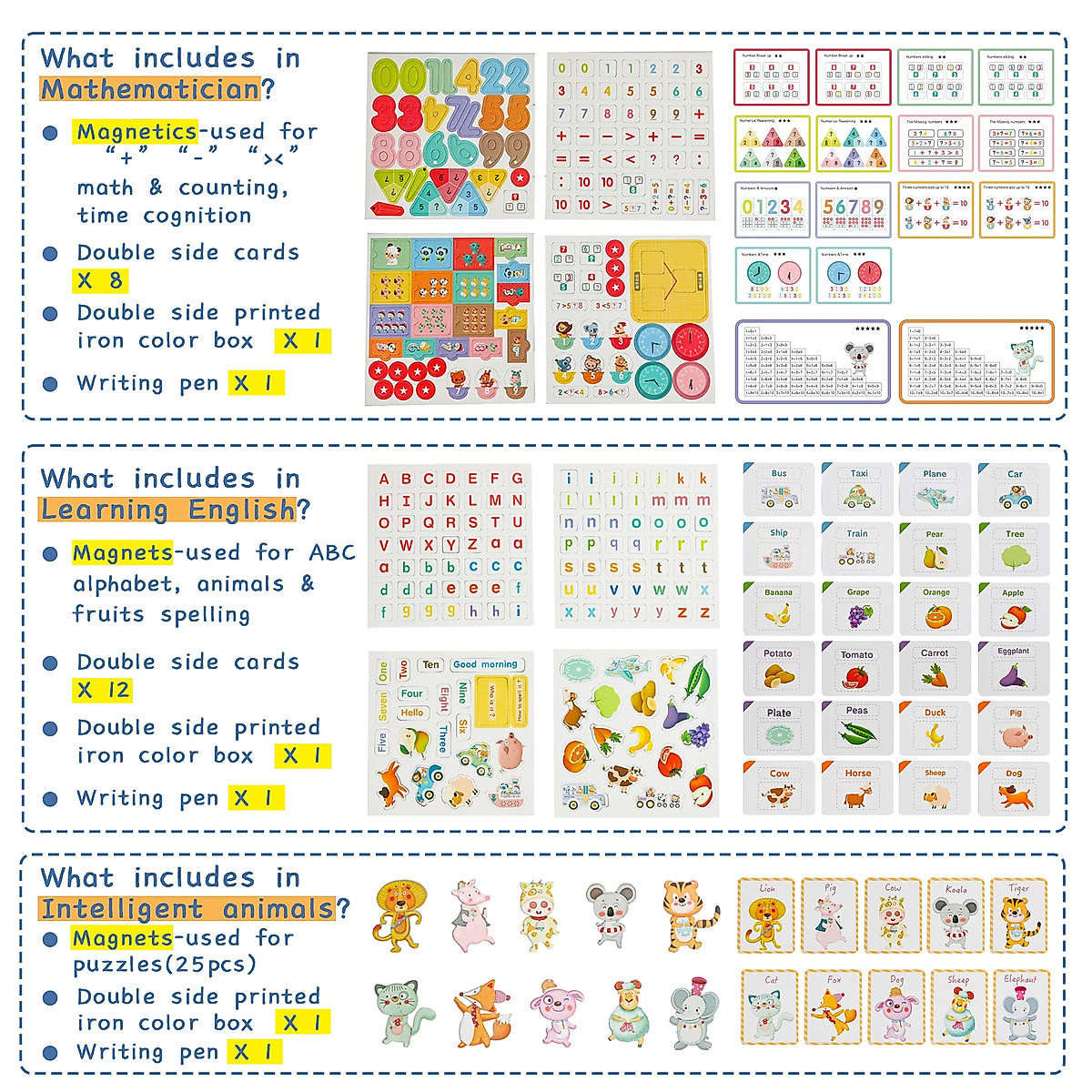 TOGELIN Preschool Learning Activities, Sight Words Flash Cards Kindergarten, Educational PreK Workbook Toys for 2 3 4 5 6 Years Old, Learning Toys with Magnetic Letter&Number Puzzles-3 Pack