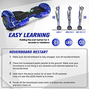 EMAXUSA, Spider-Pattern Hoverboard for Kids Ages 6-12, with Bluetooth Speaker and LED Lights 6.5" Hover Board, UL2272 Safety Certified (Blue)