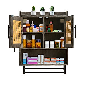 SUNTAGE Bathroom Wall Cabinet, Over Toilet Storage Cabinet w/2 Towel Bar, Paper Roll Holder & Adjustable Shelf in 9 Combinations, Medicine Cabinets Ideal for Bathroom, Kitchen (Brown)