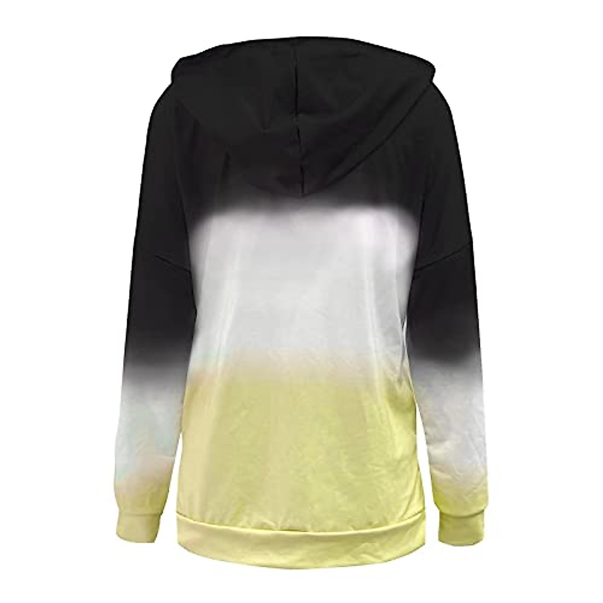 Women's Casual Zipper Hoodie V Neck Long Sleeve Loose Soft Tops Gradient Print Tunic Blouse Coat with Split Yellow