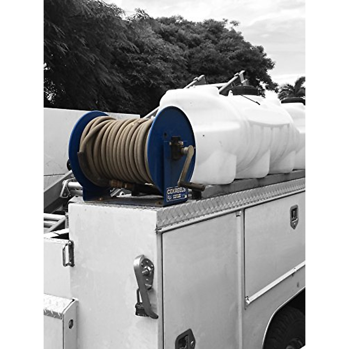 Coxreels 112-3-100 Hand Crank Hose Reel | Spool for Coiling Hoses and Cables | Rotating Storage Reel with Hand Crank | Steel Hose Reel | Fits 3/8'' x 100' Hose | 12” x 18.25” x 13”