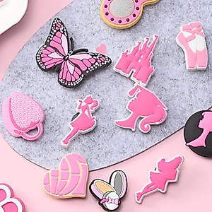 NEVEGE Pink Shoe Charms for Girls Cute Shoe Charms for Adults Teens Kids Pink PVC Shoe Decoration Charms with Buttons for Clog Sandals Birthday Party Gift 30-35PCS