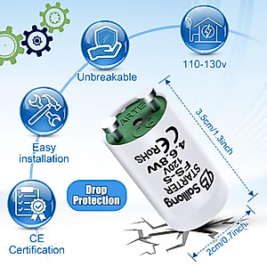 Saillong 2 Pack Upgraded Aluminum Housing Fluorescent Starter with 4-40W Preheat Fluorescent Lamps, CE Certified Fluorescent Tube Neon Starter Use in 110-130V (Compatible with FS-5)