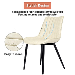 HOMHUM 4 PCS Faux Leather Dining Chairs, Mid Century Modern Leisure Upholstered Chair with Metal Legs for Kitchen Living Room Beige