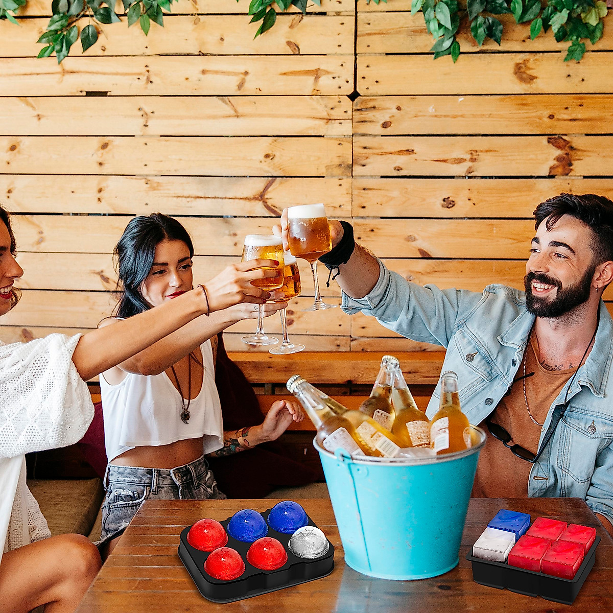 2 Pack Cocktail Ice Large Ice Cube Molds - Sphere Ice Cube Silicone Molds & Square Silicone Mold for Cocktails & Whiskey - BPA Free Whiskey Cube Tray - Keep Drinks Chilled - Large Silicone Ice Molds