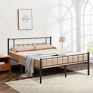 PayLessHere 14 Inch High Metal Platform Bed Frame with Headboard Maximum Storage Space Under The Heavy Duty Bed Frame No Box Spring Needed Noise-Free Easy Assembly,Queen