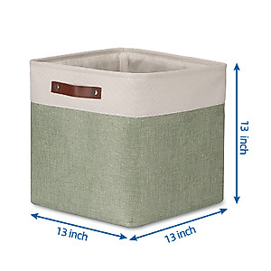 Temary Cube Storage Baskets for Shelves 4pack Fabric Storage Basket for Organizing Toys, Clothes, 13 Inch Storage Cubes with Leather Handles, Closet Baskets Nursery Home (White&Green)
