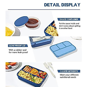 Luriseminger Bento Lunch Box, Snack Containers，Meal Prep Containers Kids/Toddle/Adults,Food Storage Containers for School, Work and Travel (4 compartment-blue)