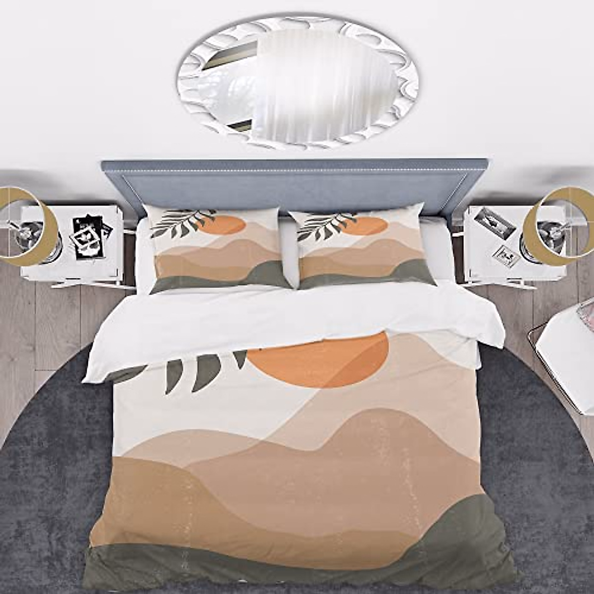 DESIGN ART Designart 'Abstract Red Moon in Earth Toned Mountains I' Modern Duvet Cover Comforter Set Full/Queen Cover + Comforter + 2 Shams 4 Piece