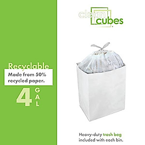 Clean Cubes 4 Gallon Trash Cans & Recycle Bins for Sanitary Garbage Disposal. Disposable Containers for Parties, Events, Recycling, and More. 6 Pack (White)