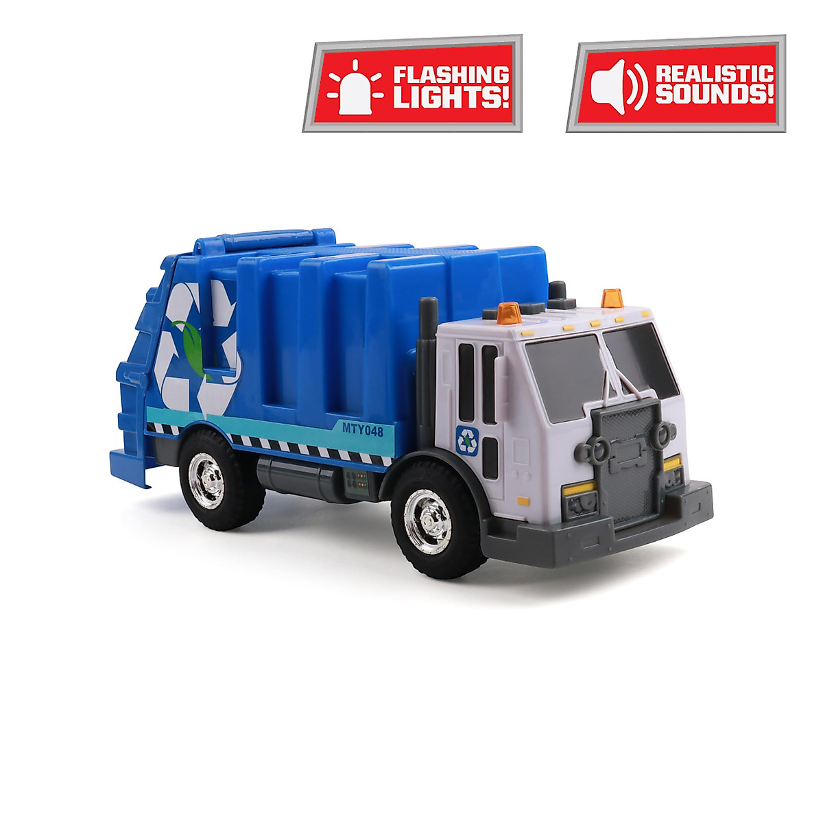 Mighty Fleet Rescue Force 12" Garbage Truck Toy - Realistic Lights & Sounds, Detachable Recycling Bin, Free Wheeling Play, Ages 3+