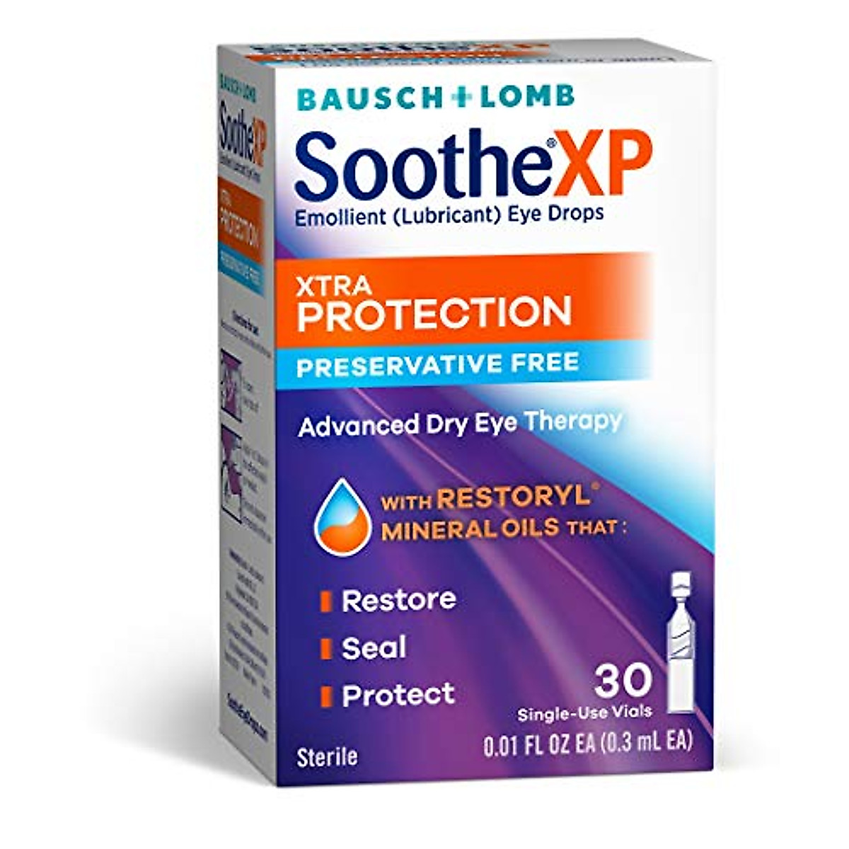 Eye Drops by Bausch & Lomb, Lubricant Relief for Dry Eyes, Soothe XP, Preservative Free, Single Use Dispensers, 0.3 mL, 30 Count